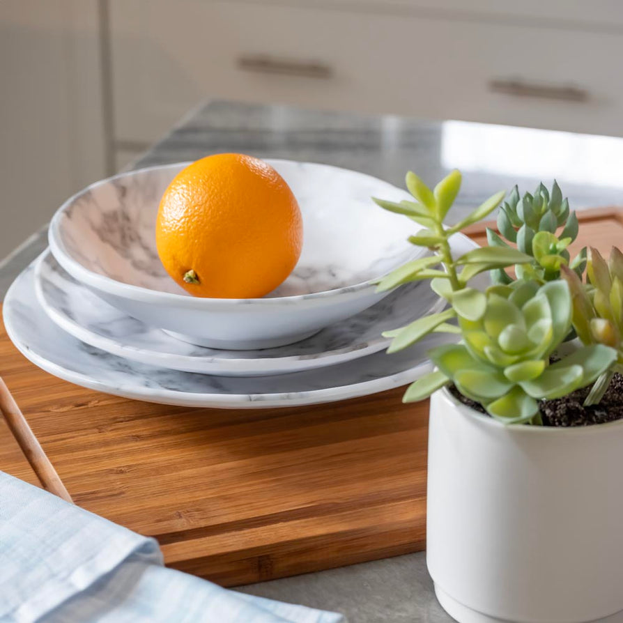White Marble Melamine Dinnerware Collection, Merritt Designs